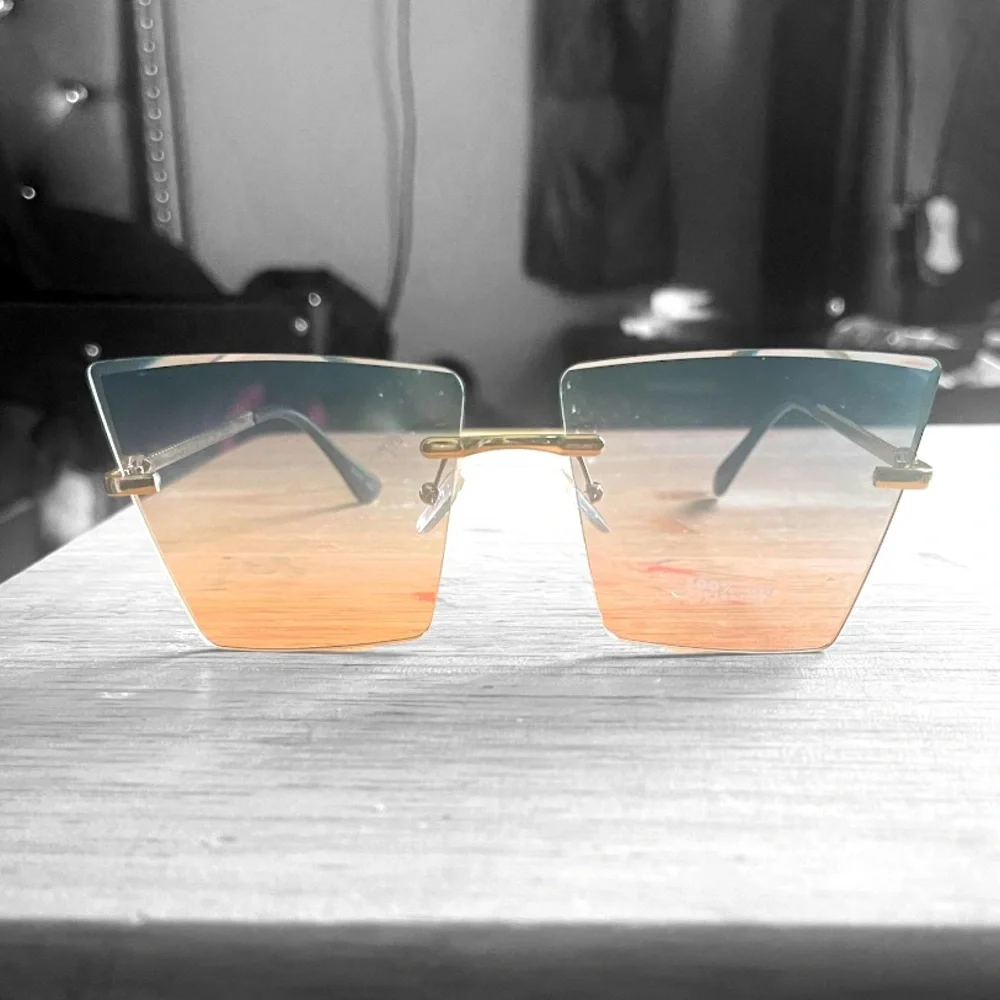 Accessories | Beveled Rimless Gradient Square Sunglasses Blue To Orange ...